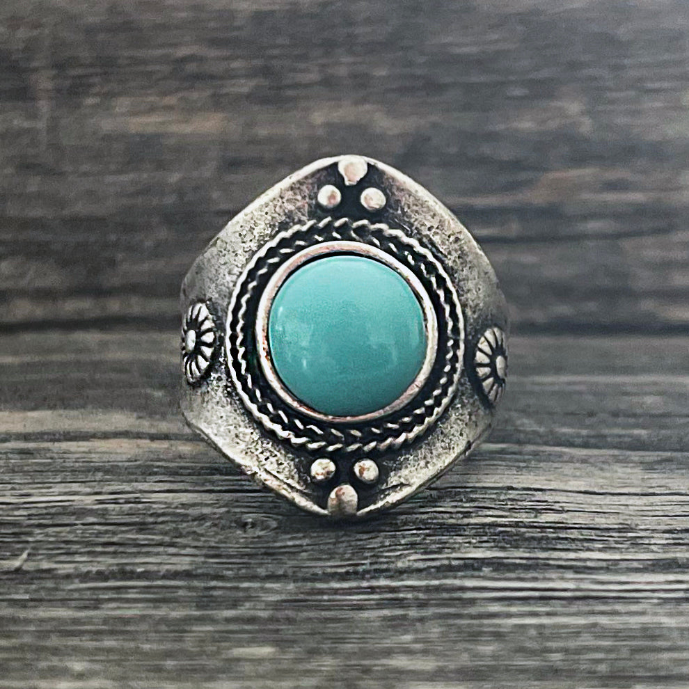Vintage Blue Stone Boho Ring | Boho & Hippie Style Silver Copper Ring